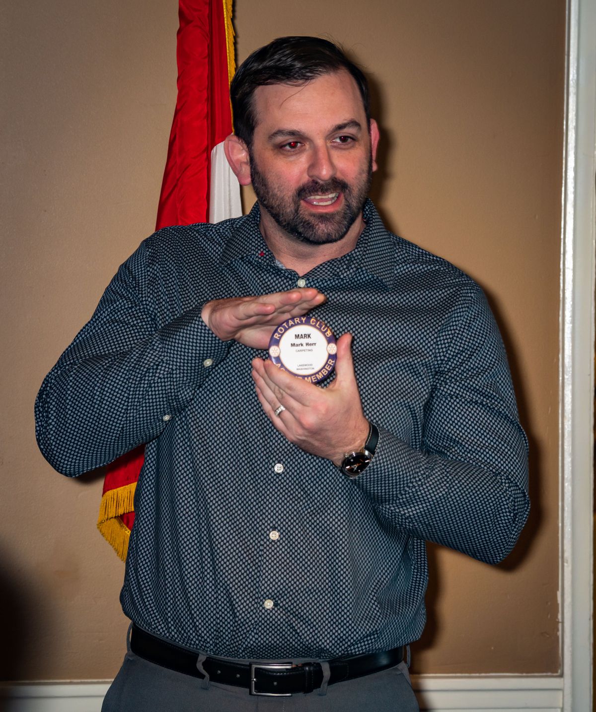 Above: Mark Herr proudly showing his Blue Badge